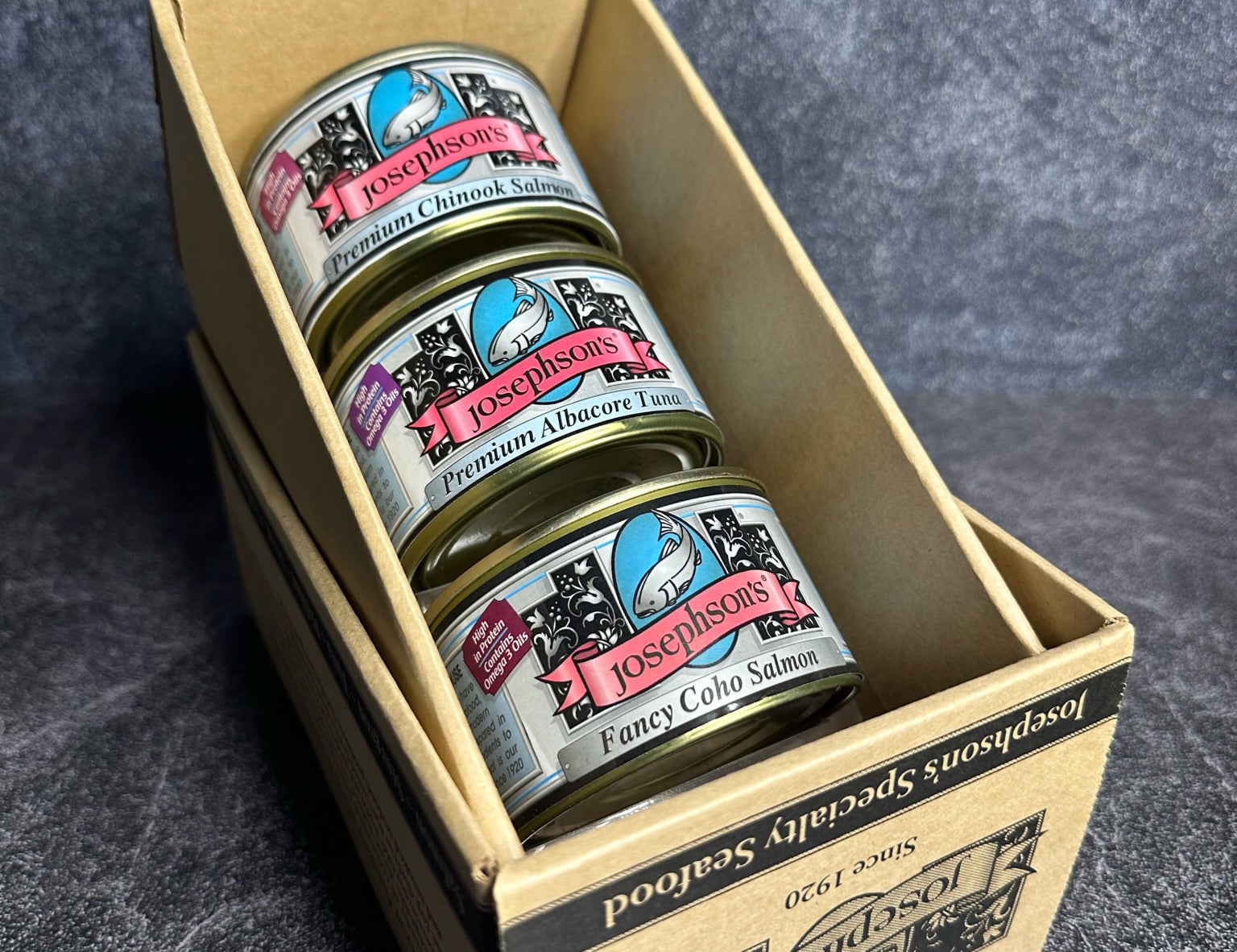 Small Gift Box (1) P. Chinook, (1) S. Tuna, (1) P. Coho large cans ...